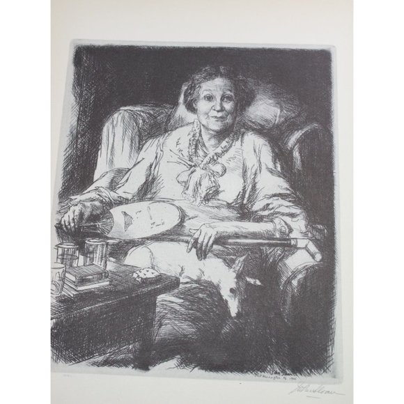 Art | John Sloan Print Mother Vintage 8938 Elderly Woman Old Lady Fan ...